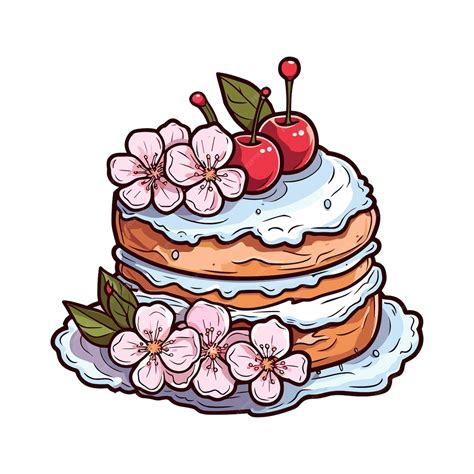 Premium Vector 012 Cherry Blossom Cake Sticker Cool Colors And Kawaii