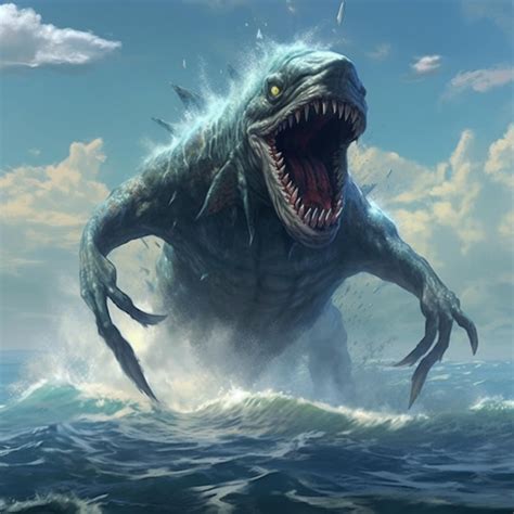 Monstro Arafed No Oceano Uma Boca Grande E Dentes Afiados