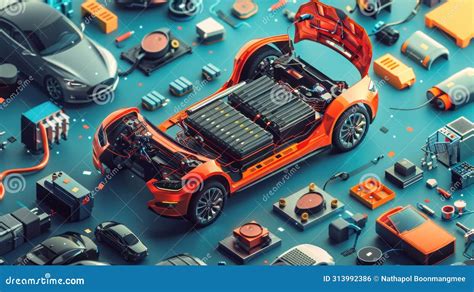 Exploded View Illustration Of Electric Vehicle Battery Components
