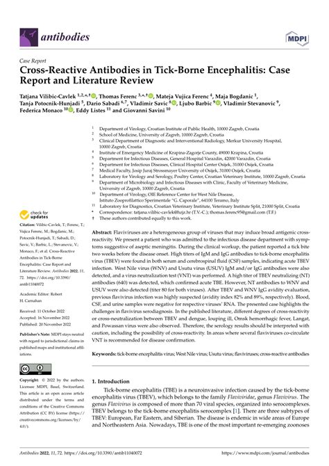 Pdf Cross Reactive Antibodies In Tick Borne Encephalitis Case Report