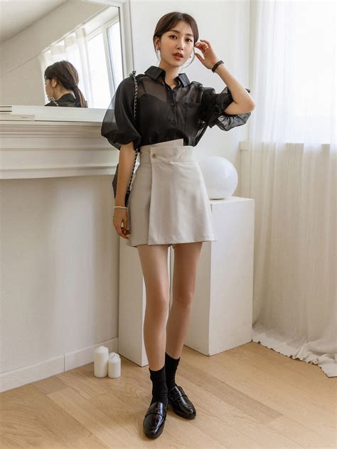 Dazy Bishop Sleeve Sheer Shirt Shein Uk