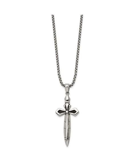 Chisel Antiqued Cross Sword Pendant Box Chain Necklace Macy S