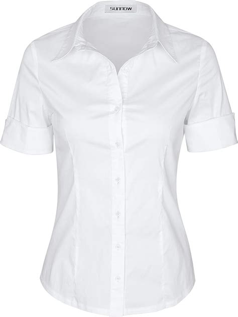 Womens White Button Down Shirt Short Sleeve