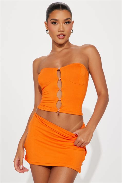 Gemma Micro Mini Skirt Set Orange Fashion Nova