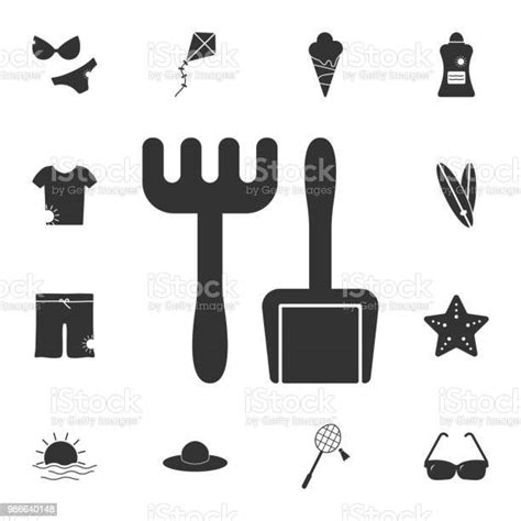 삽으로 모래와 아이콘 갈 퀴 여름 삽화의 상세한 설정 합니다 프리미엄 품질 그래픽 디자인 아이콘입니다 웹사이트 웹 디자인 모바일 응용 프로그램 모음 아이콘 중 하나 갈퀴에