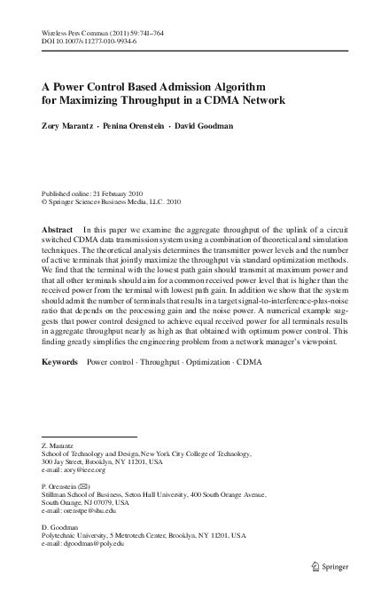 Pdf A Power Control Based Admission Algorithm For Maximizing