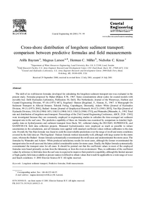 Pdf Cross Shore Distribution Of Longshore Sediment Transport