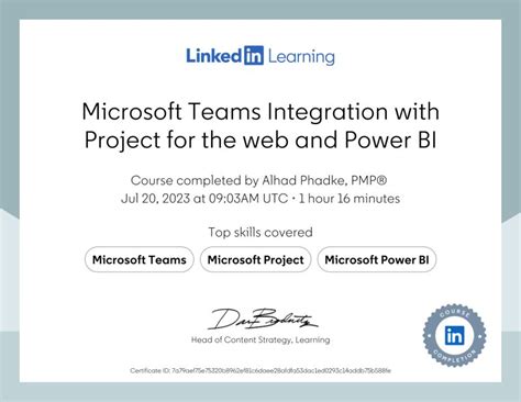 I Completed The Course Microsoft Teams Integration With Project For