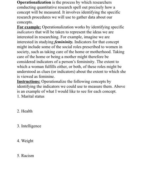 Solved Operationalization Is The Process By Which