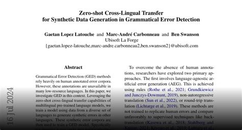 Paper Page Zero Shot Cross Lingual Transfer For Synthetic Data Generation In Grammatical Error