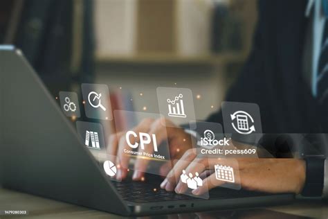 Cpi Consumer Price Index Symbol Businessman Working On Laptop Computer