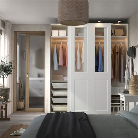 Pax Grimo دولاب ملابس مع أبواب سحّابة أبيضزجاج شفاف أبيض ‎200x66x236 سم‏ Ikea