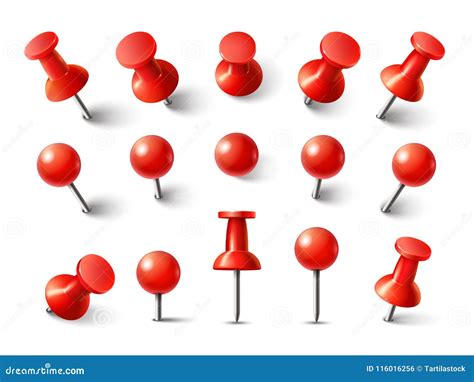 Red Pushpin Top View Thumbtack For Note Attach Collection Realistic D Push Pins Pinned In