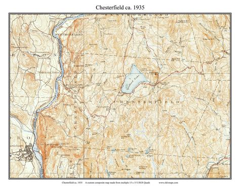 Chesterfield 1935 Custom Usgs Old Topo Map New Hampshire Cheshire