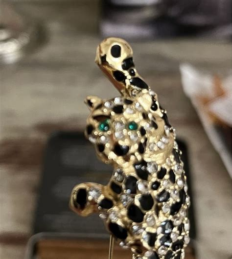 Brosche M Strass Leopard Sehr Gross Grüne Augen Neu Neu Und