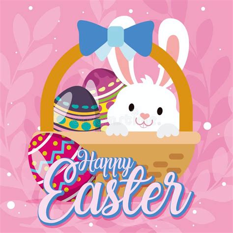 Happy Easter Car Bunny And Easter Eggs Vector Stock Illustration