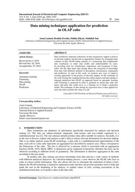 pdf data mining techniques application for prediction in olap cube