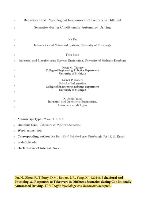Pdf Behavioral And Physiological Responses To Takeovers In Different Scenarios During