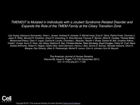 Tmem237 Is Mutated In Individuals With A Joubert Syndrome Related