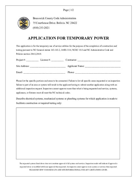 Fillable Online Temporary Electrical Power Application Fax Email