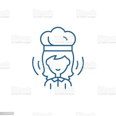 婦女廚師線圖示概念婦女廚師平的向量標誌 標誌 概述例證向量圖形及更多人圖片 人 住宅廚房 住宅建築 Istock