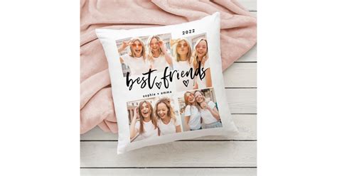 best friends casual script and multi photo grid throw pillow zazzle
