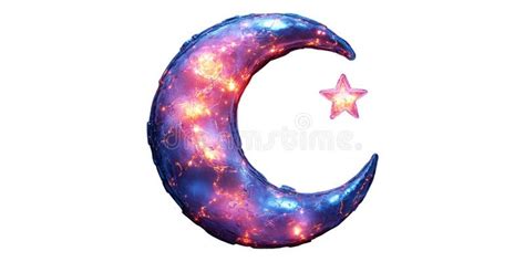 Crescent Moon With Galaxy Texture And Star Accent Isolated On