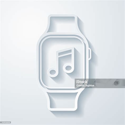스마트 워치의 음악 빈 배경에 종이 자르기 효과가 있는 아이콘 3차원 형태에 대한 스톡 벡터 아트 및 기타 이미지 3차원