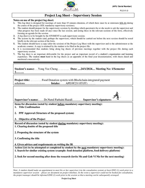 Tp065252 Irproject Log Sheet Project Log Sheet Project Log Sheet