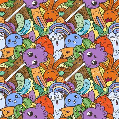 Funny Doodle Monsters On Seamless Pattern For Prints Designs And