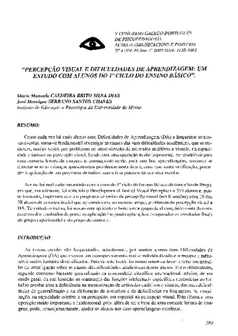 Pdf Percepção Visual E Dificuldades De Aprendizagem Um Estudo Com