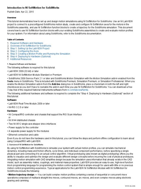 Introduction To Ni Softmotion For Solidworks En Download Free Pdf
