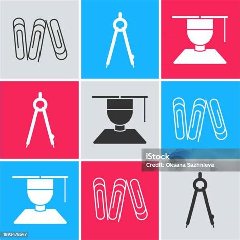 종이 클립 그림 나침반 및 졸업생 및 졸업 모자 아이콘을 설정합니다 벡터 건축에 대한 스톡 벡터 아트 및 기타 이미지 건축 건축가 공부 Istock