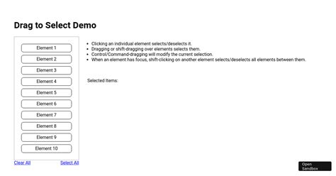 Drag To Select Demo Codesandbox