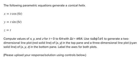 Solved The Following Parametric Equations Generate A Conical
