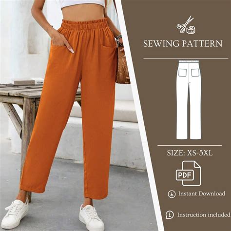 Women Pants Pdf Sewing Pattern Elastic Waist Beginners Sewing Pattern