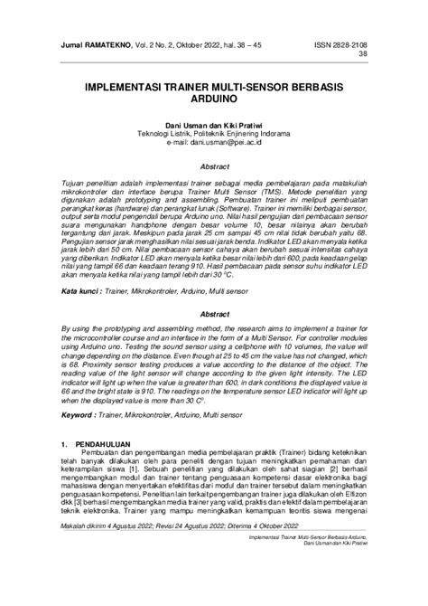 Pdf Implementasi Trainer Multi Sensor Berbasis Arduino Dani Usman