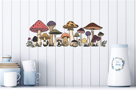 Row Of Mushrooms Svg Bundle Mushroom Svg Fungi Clipart Cute Etsy Uk