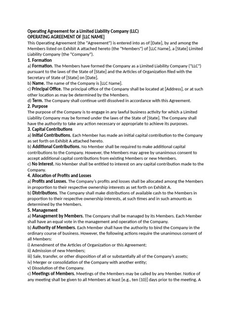 Llc Agreement Template Pdf