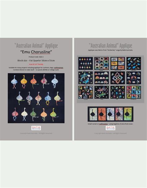 Australian Animal Applique By Batik Australia Leongatha Sew And Knit