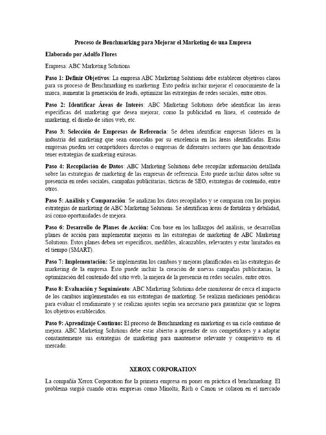 Proceso De Benchmarking Para Mejorar El Marketing De Una Empresa