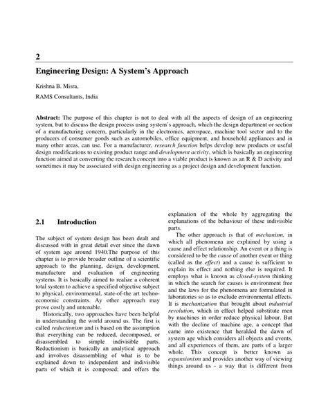 Pdf Engineering Design A Systems Approach