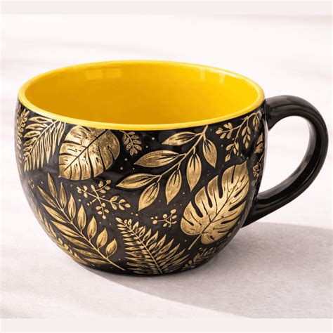 Modern Luxury Coffee And Tea Mug Mockup Pair With Golden Leaf Pattern