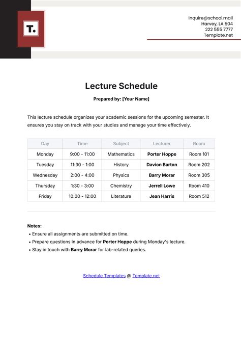 Free Class Schedule Templates Editable And Printable