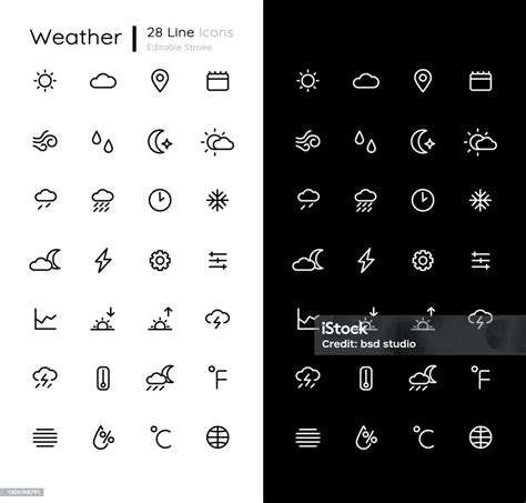 暗くて明るいモードの天気リニアアイコンセット Guiのベクターアート素材や画像を多数ご用意 Gui アイコン アイコンセット