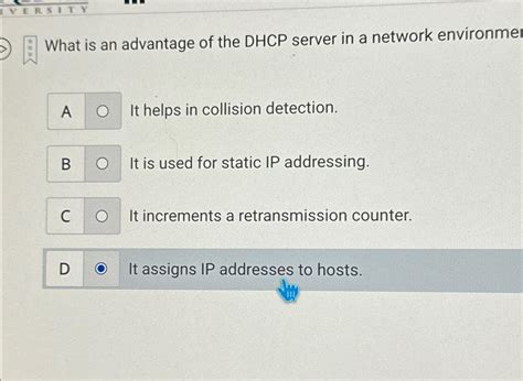 Solved What is an advantage of the DHCP server in a network | Chegg.com