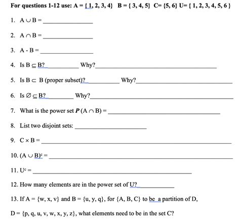 Solved For Questions 1 12 Use A {1 2 3 4} B {3 4 5}
