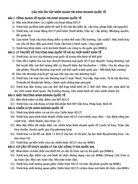CÂu HỎi Ôn TẬp MÔn Qtkdqt Pdf