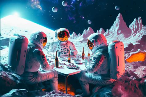 futuristic astronaut celebrating party on the moon generative ai