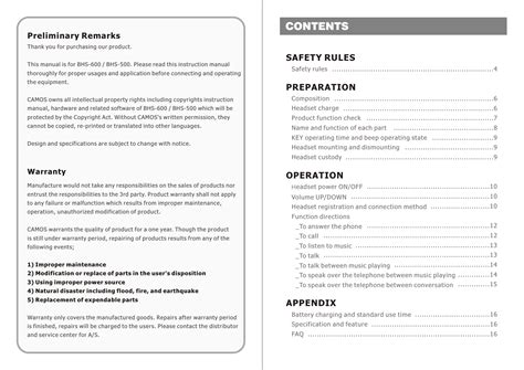Camos CAMOS BHS600 MOTORCYCLE BLUETOOTH SYSTEM User Manual BHS 600